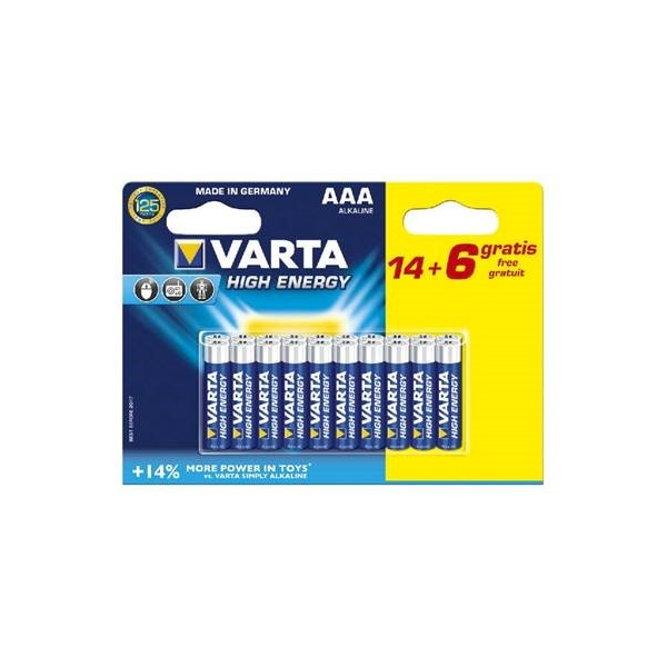 14+ 6 (gratuites) piles LR03/ LR3 AAA VARTA LONG LIFE POWER