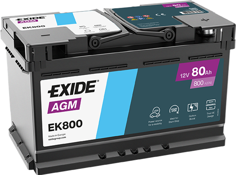 BATTERIE EXIDE AGM L4 12V 80AH 800A 315X175X190 +D EK800